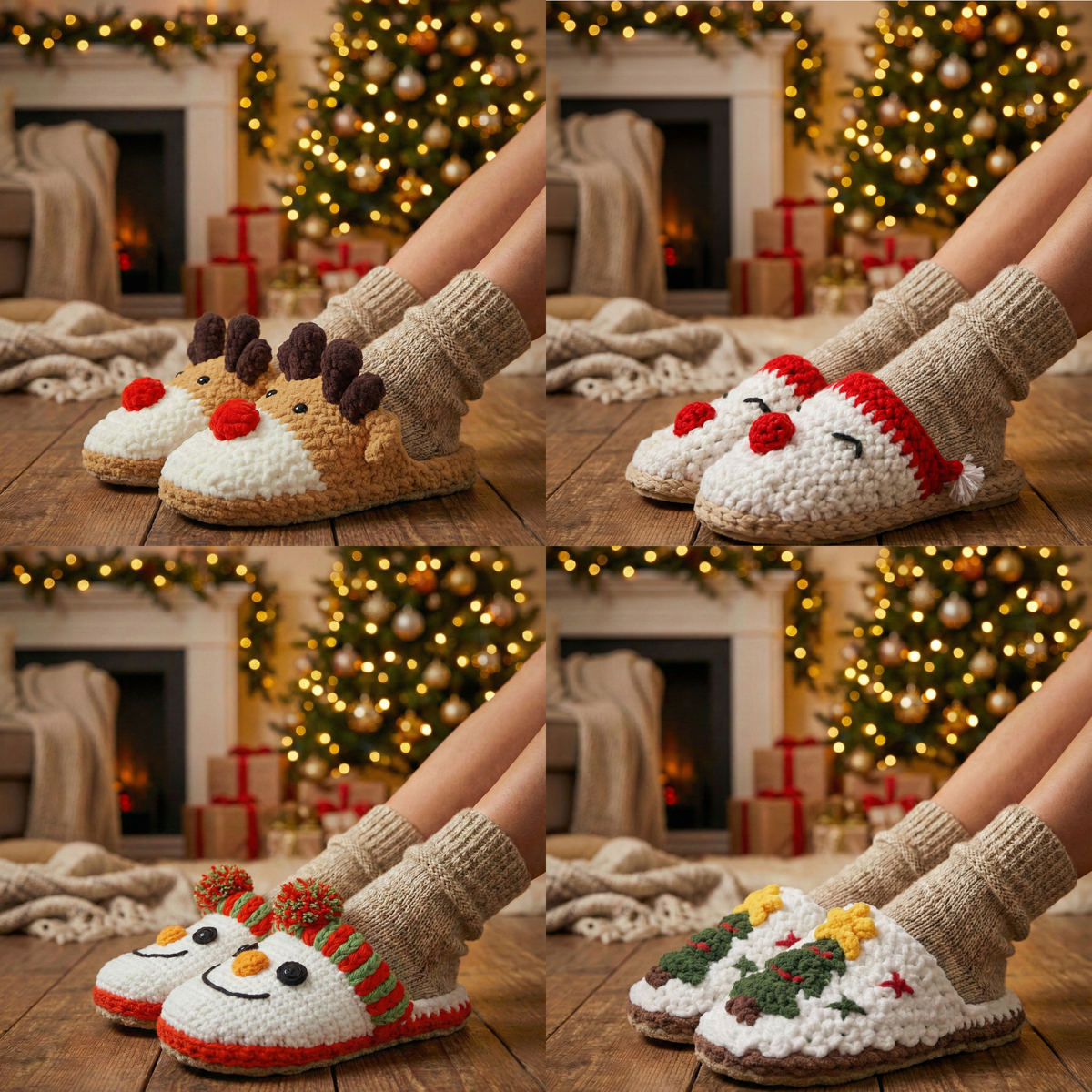 4 Christmas Slippers Crochet Patterns Set – Crochify